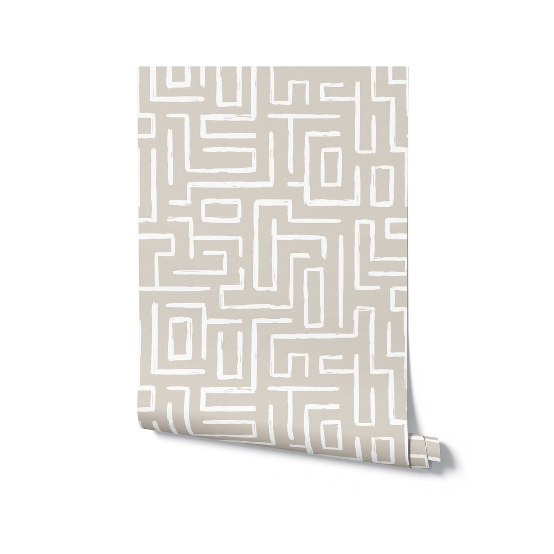Neutral Maze Geometric Wallpaper – Timberlea Interiors